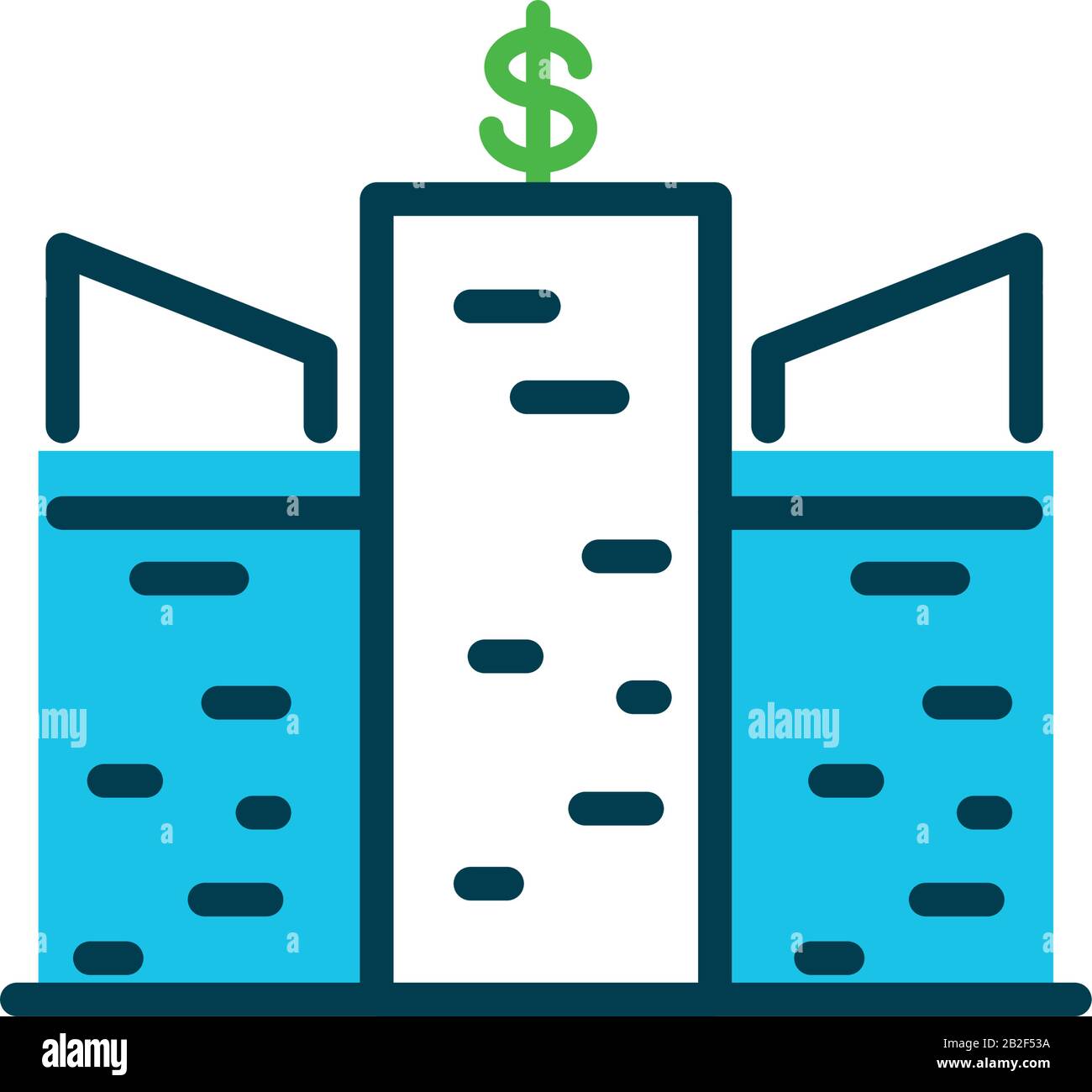 city buildings with money symbol icon over white background, half color ...