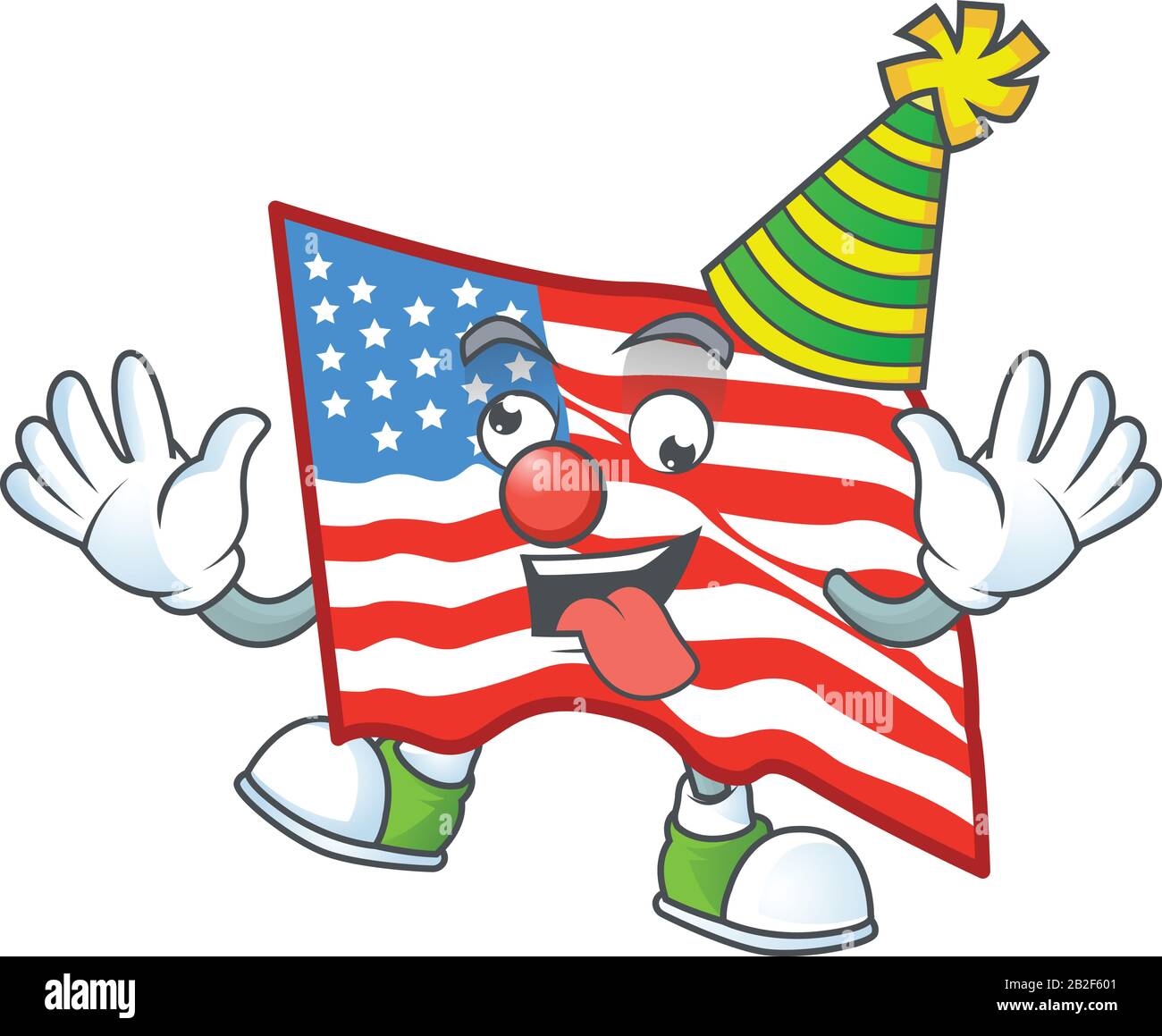 Cute and funny Clown USA flag cartoon character mascot style Stock ...