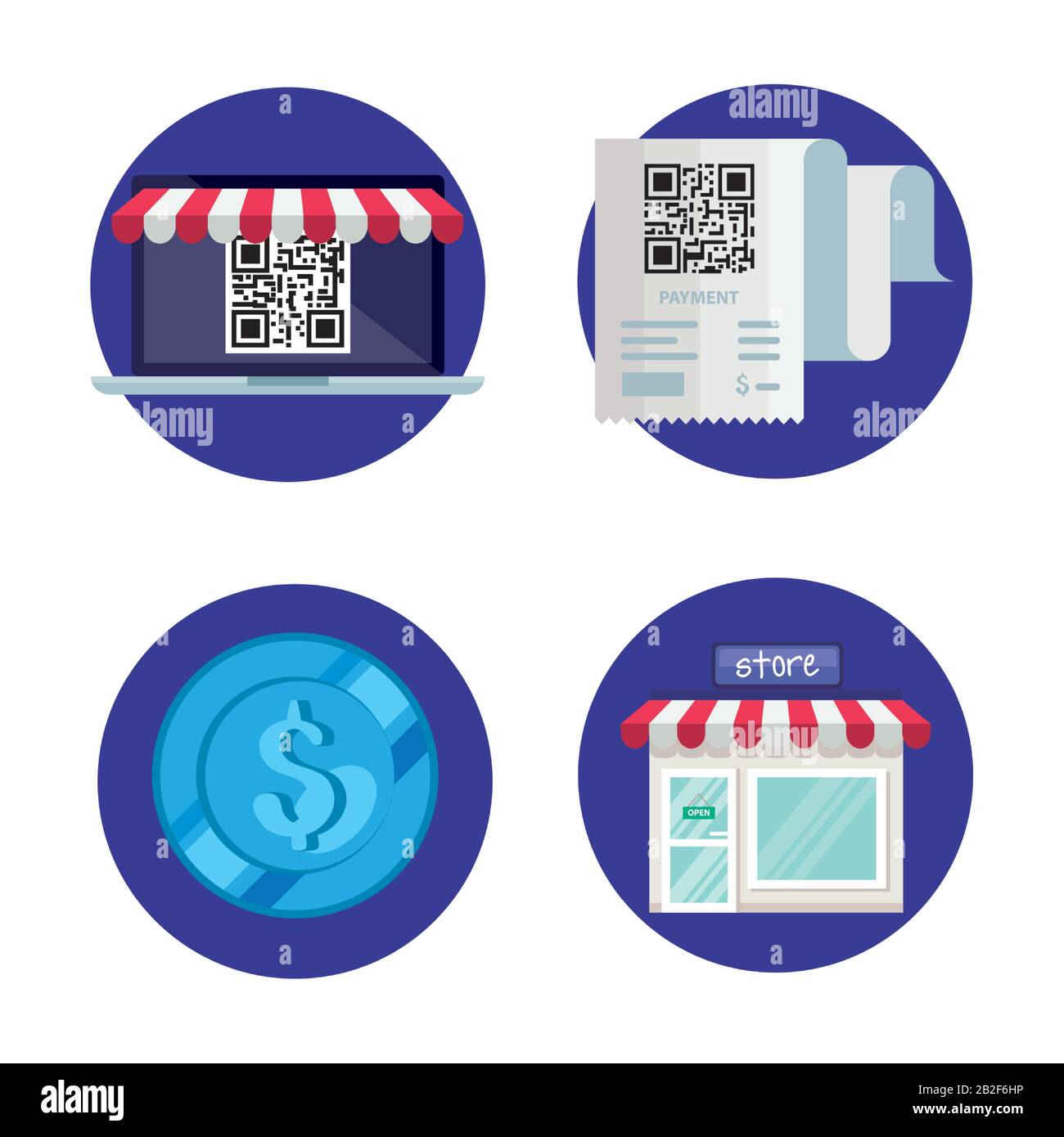 qr code paper laptop store and coin vector design Stock Vector Image ...