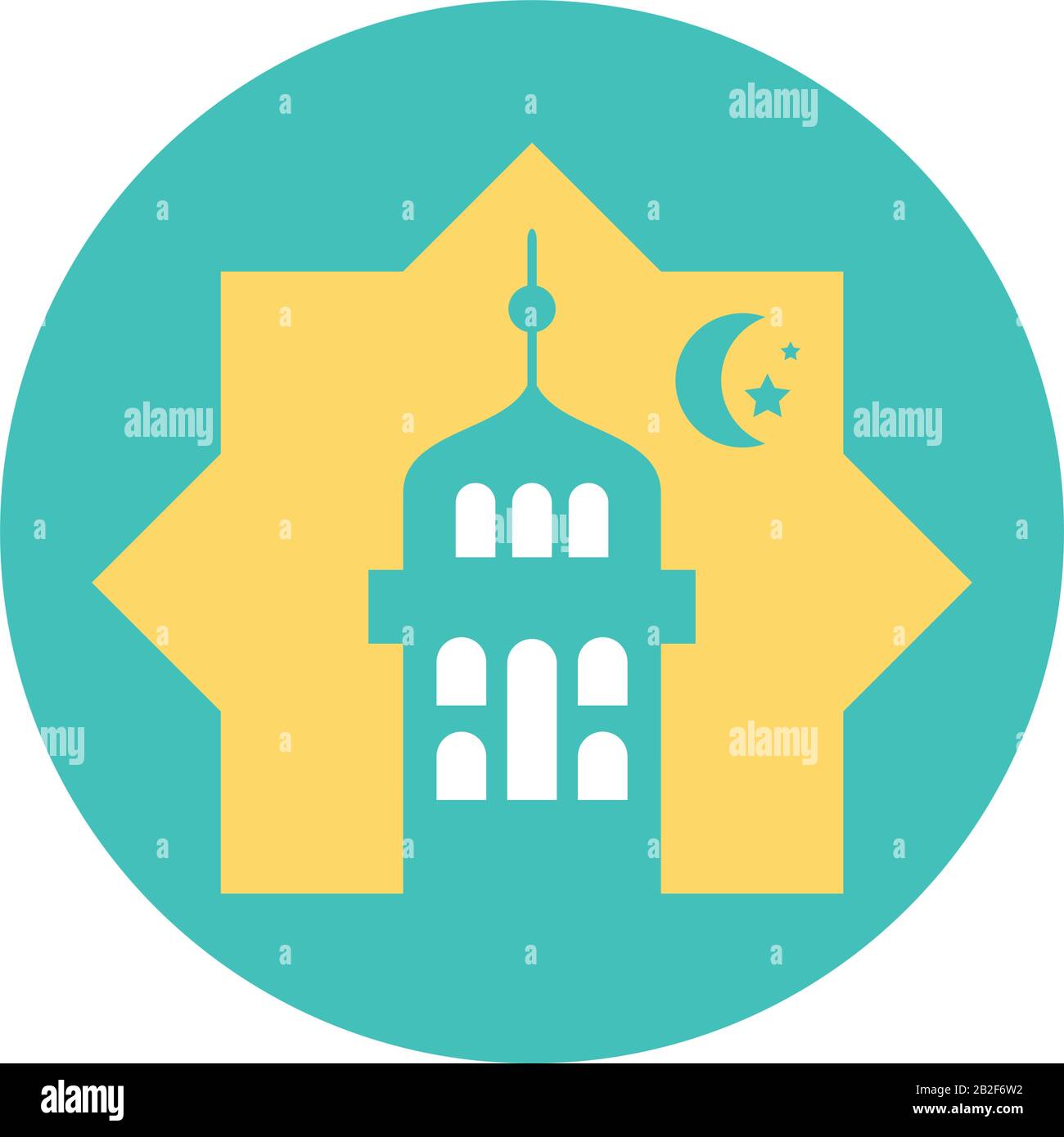 decorative design of islamic mosque and moon icon over white background ...
