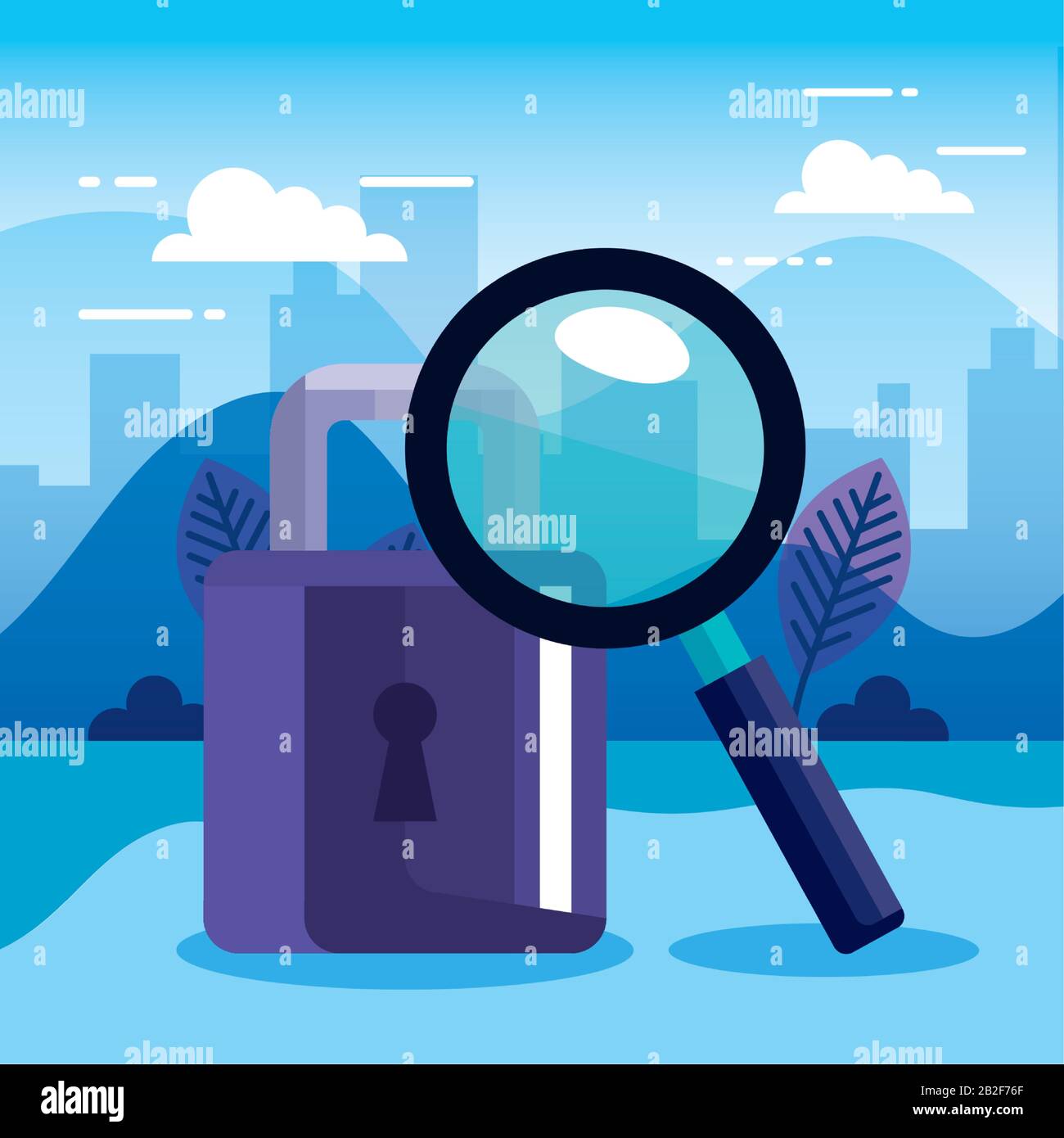 Padlock and lupe of security system vector design Stock Vector Image & Art - Alamy