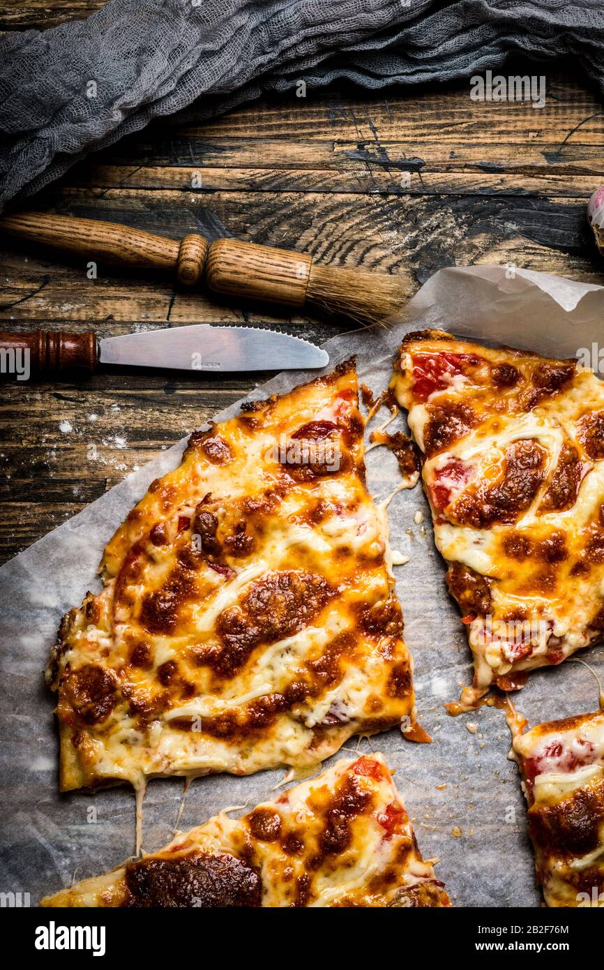 Homemade Meat Loves Pizza with Pepperoni Sausage and Bacon. Pizza ...