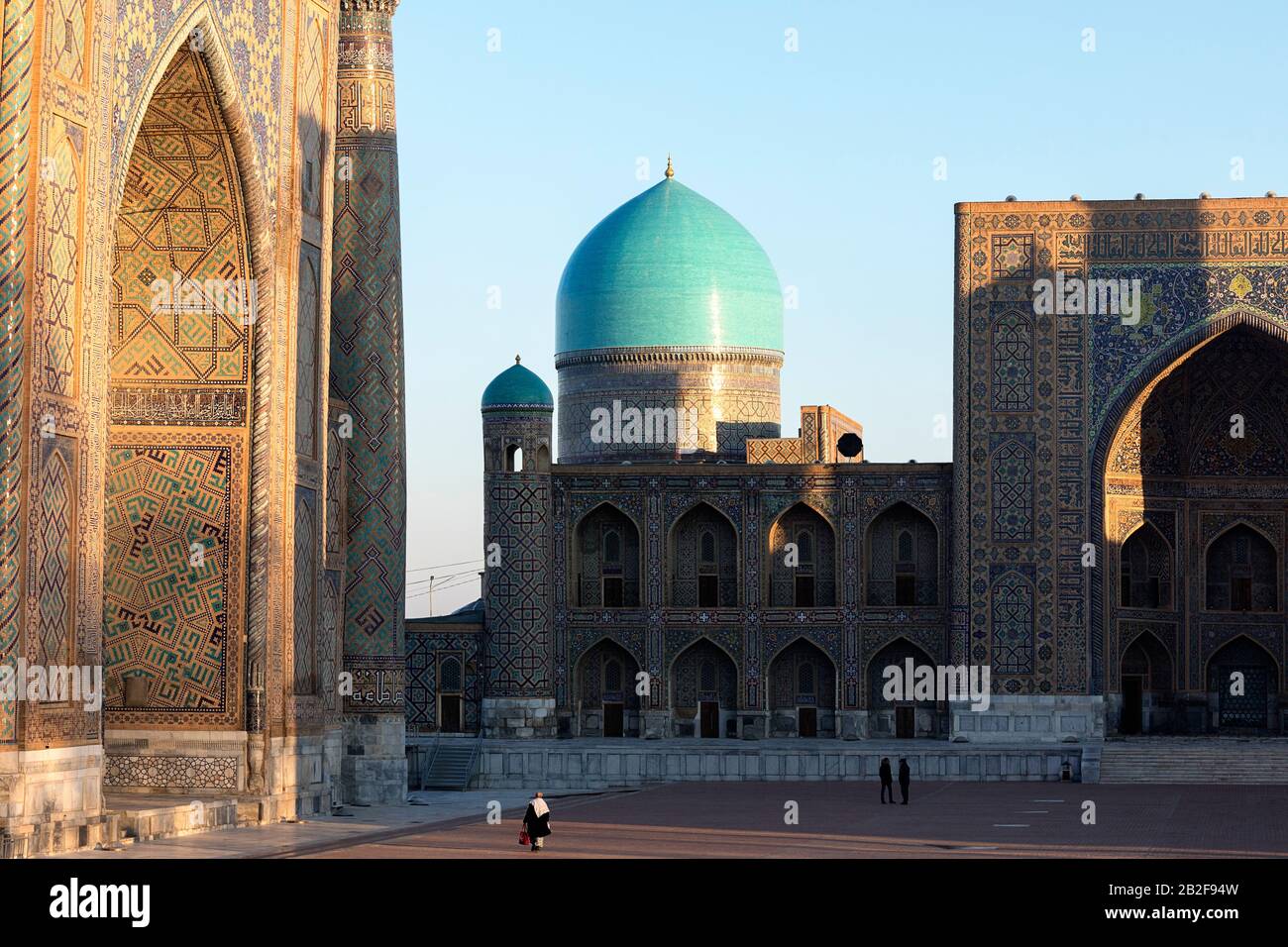 Morning in Registan, the heart of the ancient city of Samarkand ...