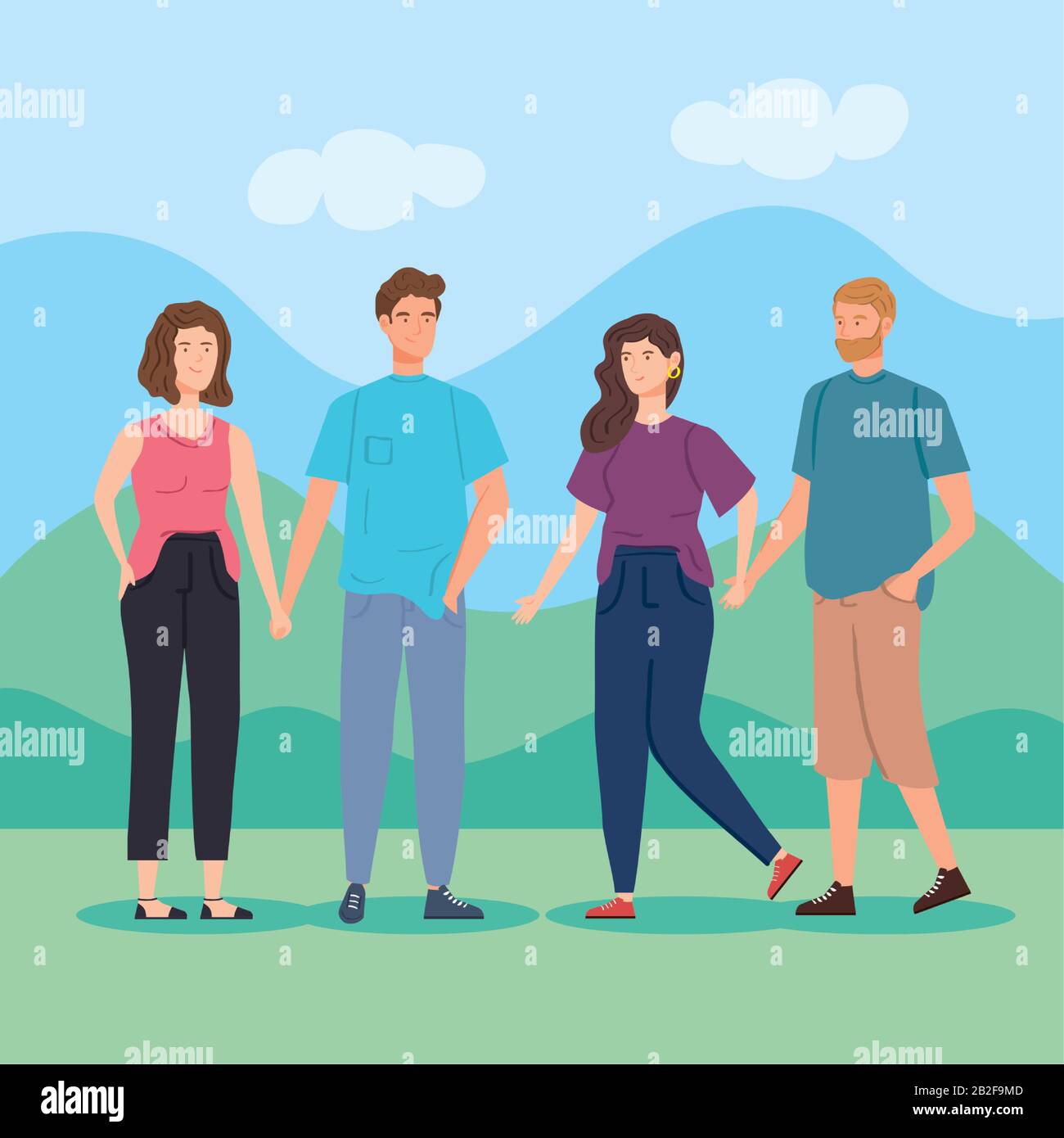 group people in landscape nature Stock Vector Image & Art - Alamy