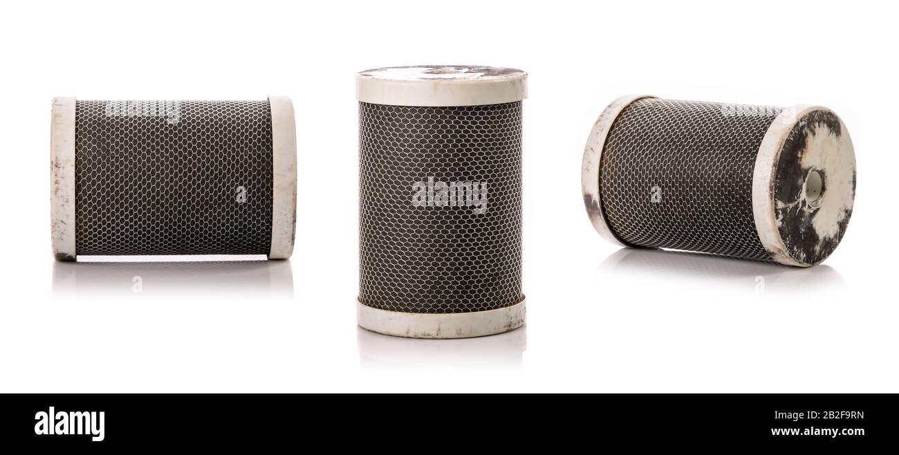 Old and dirty water filter isolated on white background Stock Photo - Alamy