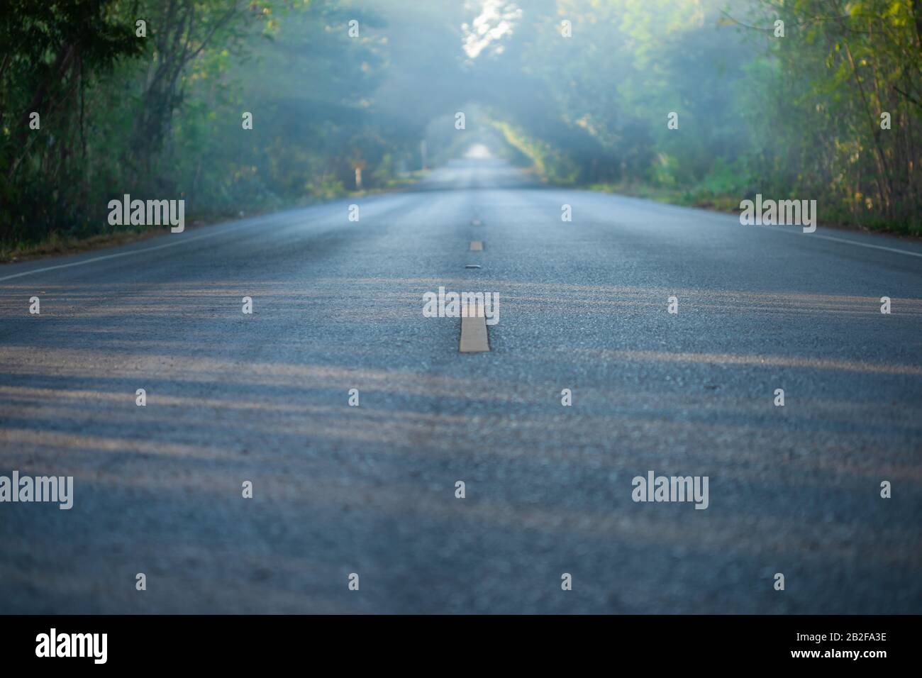Asphalt road without the car at countryside in Thailand. The side of ...