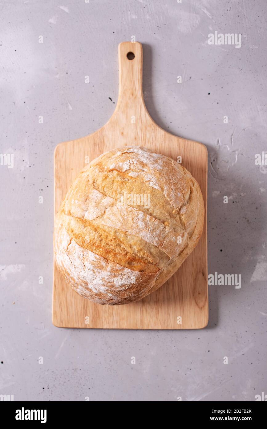 Fresh homemade crisp bread, top view. French bread. Bread at leaven ...