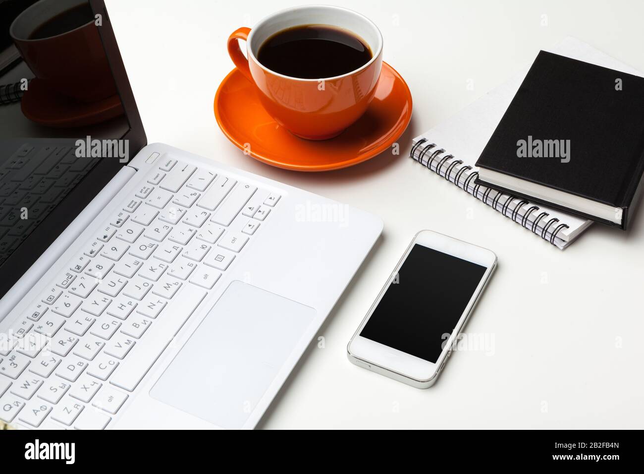 office working desk top view. creative photo Stock Photo - Alamy