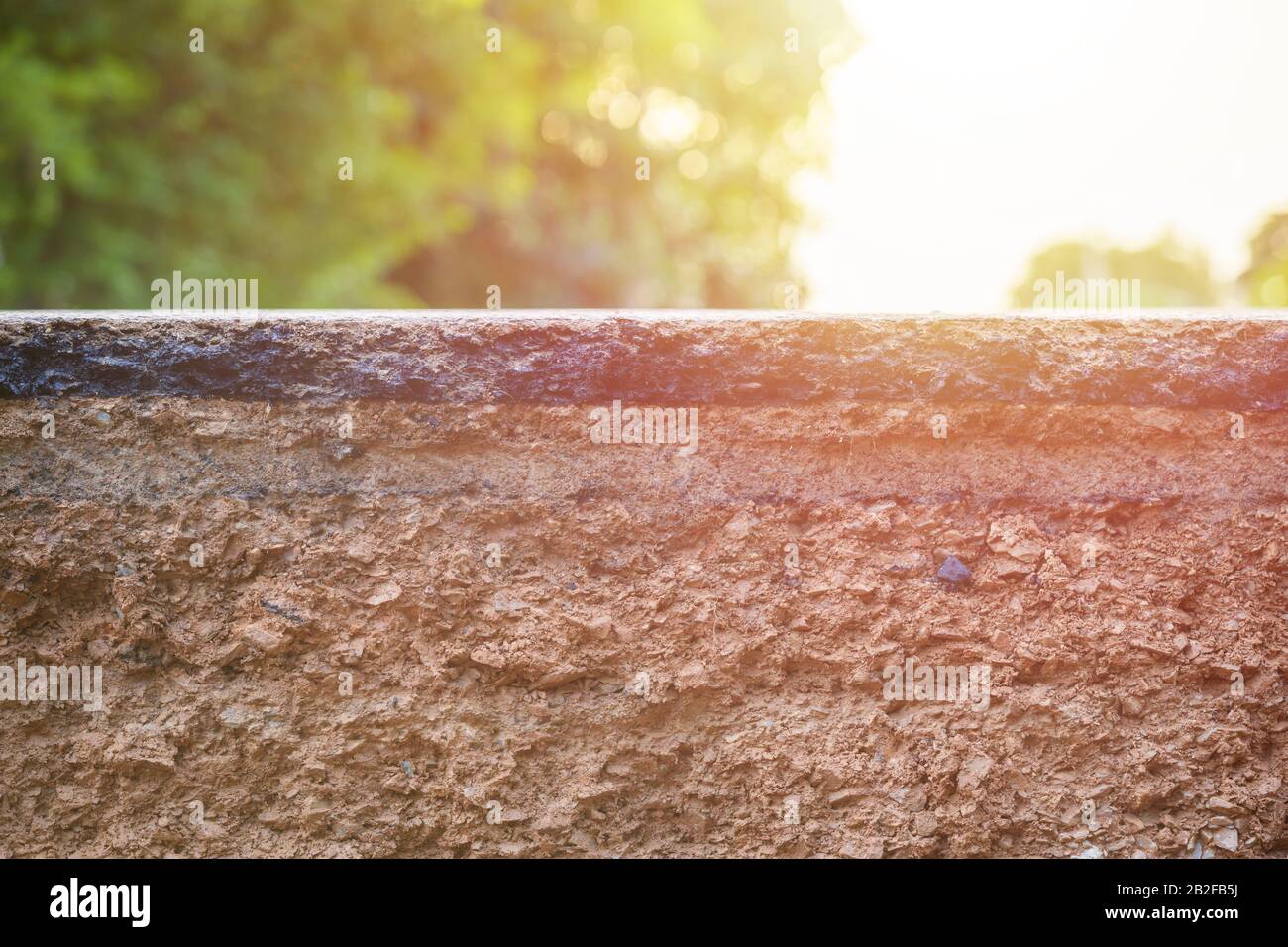 Layer of road. Damage of asphalt road at countryside cause of heavy ...