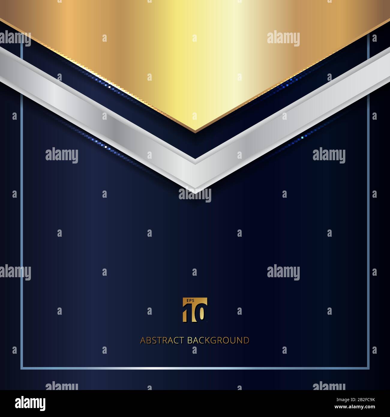 Abstract Gold and Silver Metallic Geometric Triangle Header on Blue ...