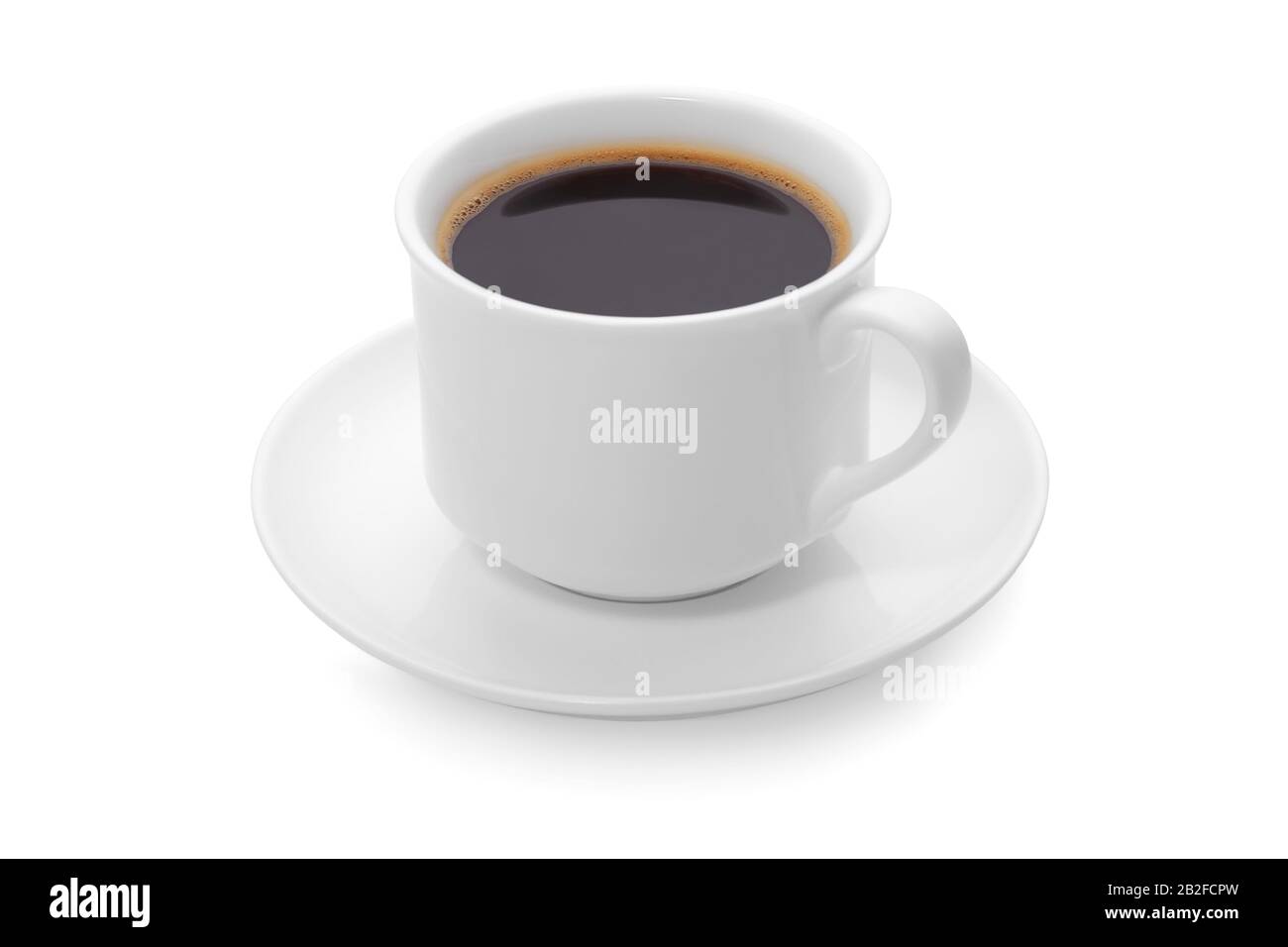 Closeup side view of a cup of fresh aromatic morning black coffee ...