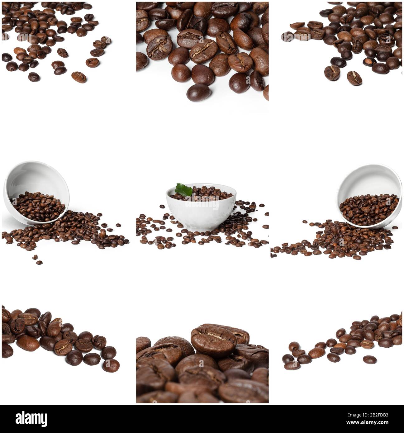 Coffee beans themed collage isolated on white background Stock Photo ...