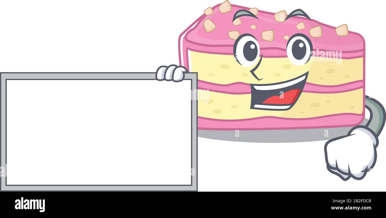 cartoon character of strawberry slice cake design concept bring a board ...
