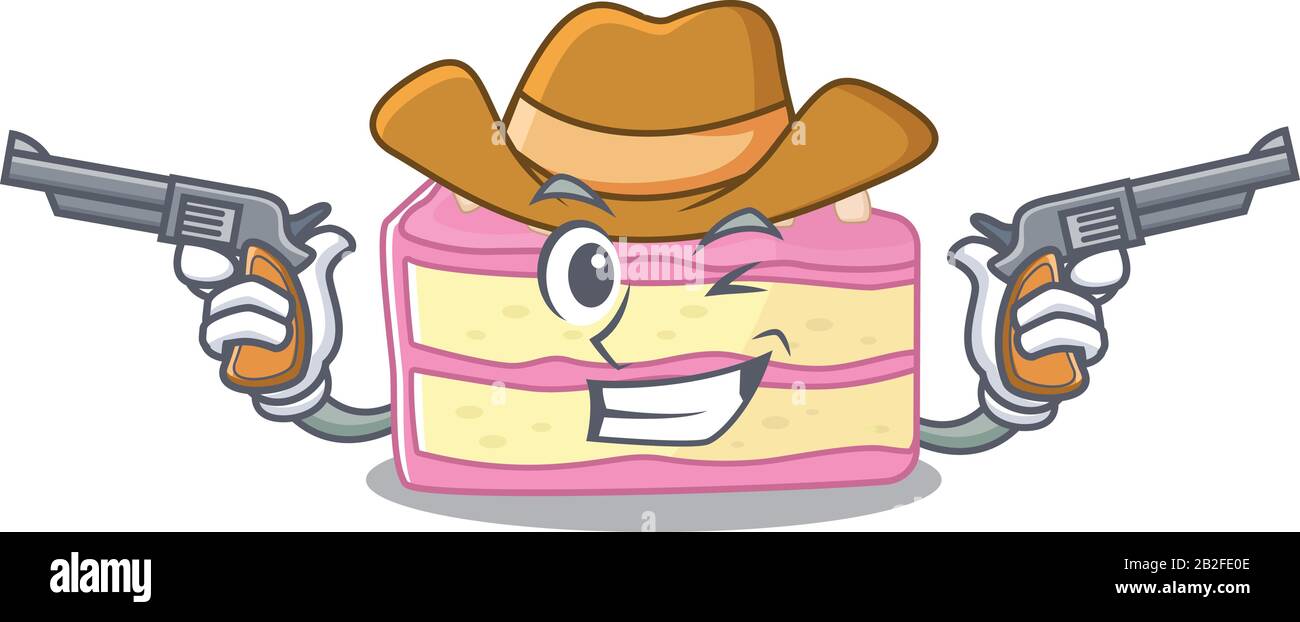 Strawberry slice cake Cowboy cartoon concept having guns Stock Vector ...