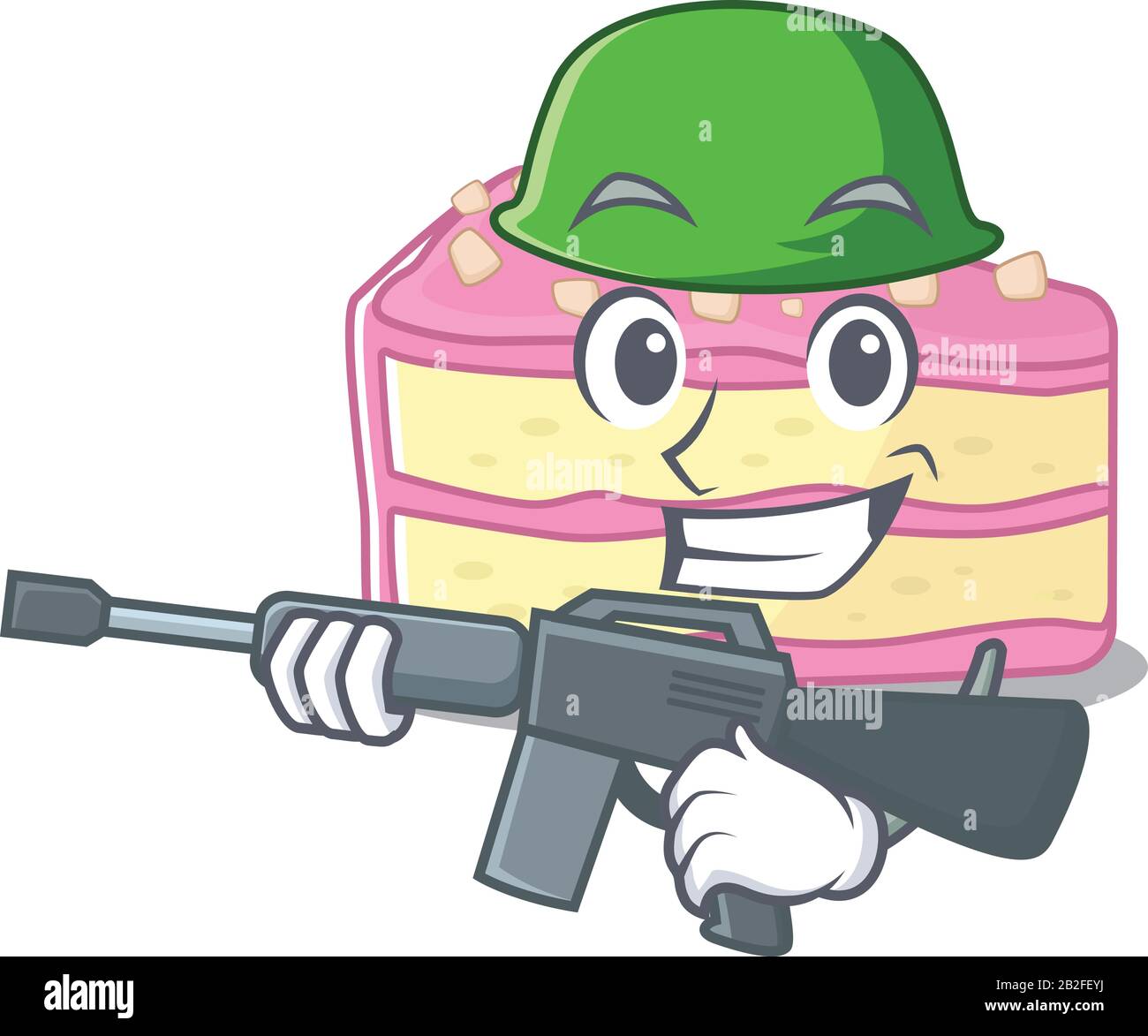 A cute picture of strawberry slice cake Army with machine gun Stock ...