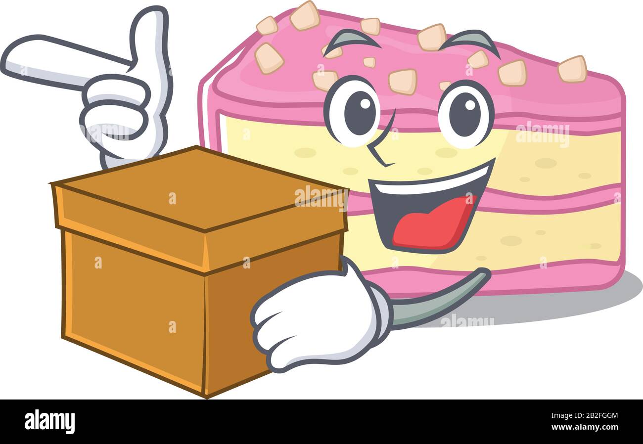 Cute strawberry slice cake cartoon character having a box Stock Vector ...