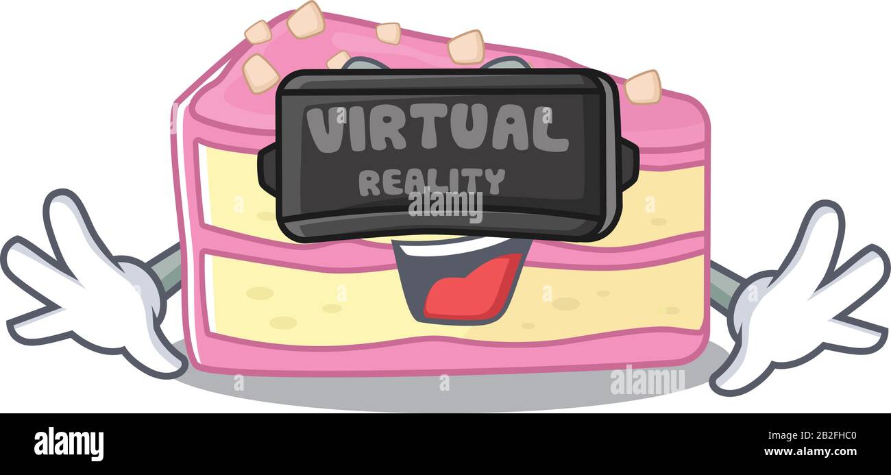 A Picture of strawberry slice cake character wearing Virtual reality ...