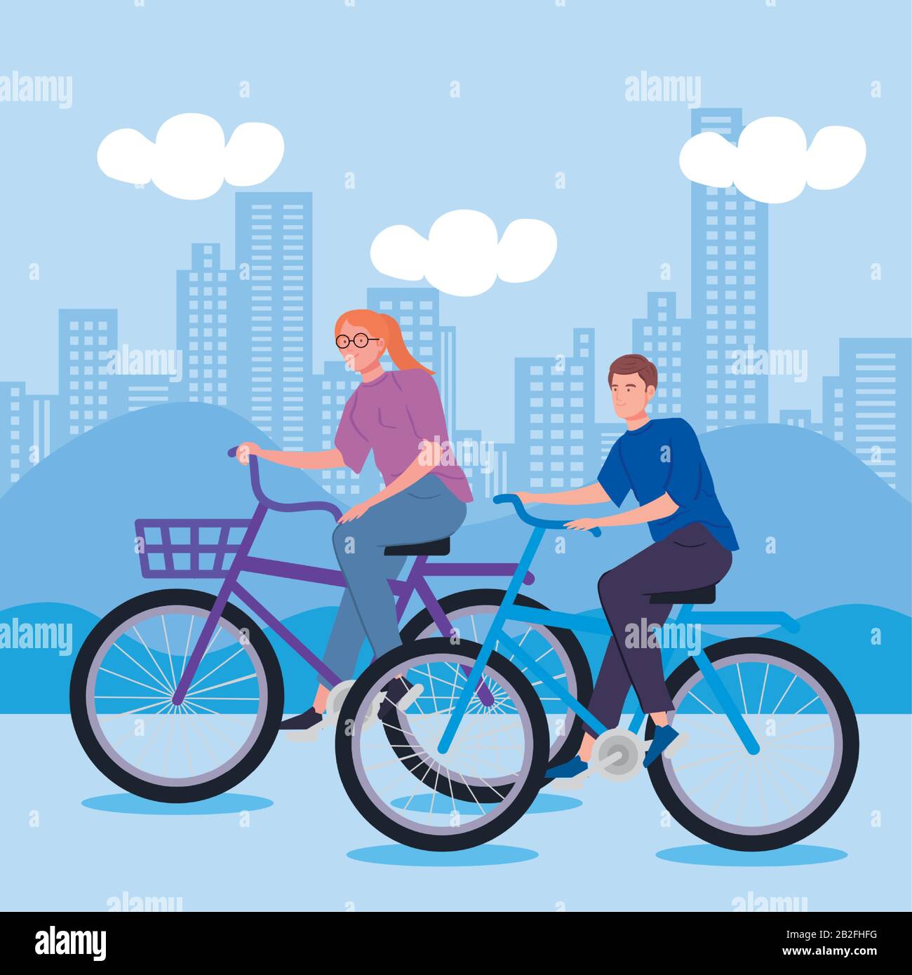 Young couple by bicycle Stock Vector Images - Alamy