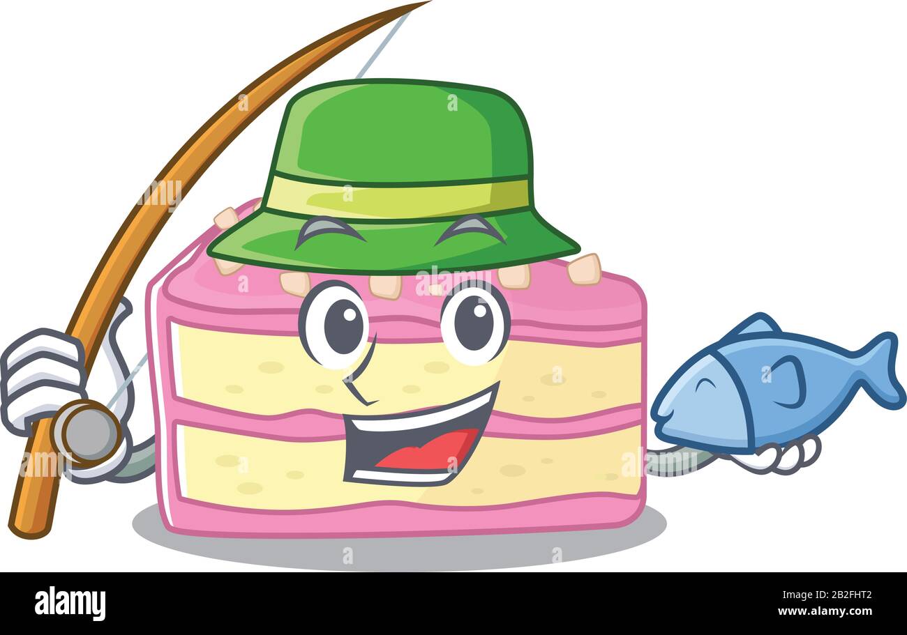 A Picture of happy Fishing strawberry slice cake design Stock Vector ...