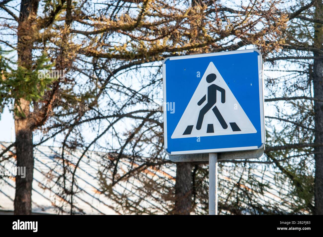 Pedestrian zone sign over autumn trees background Stock Photo - Alamy