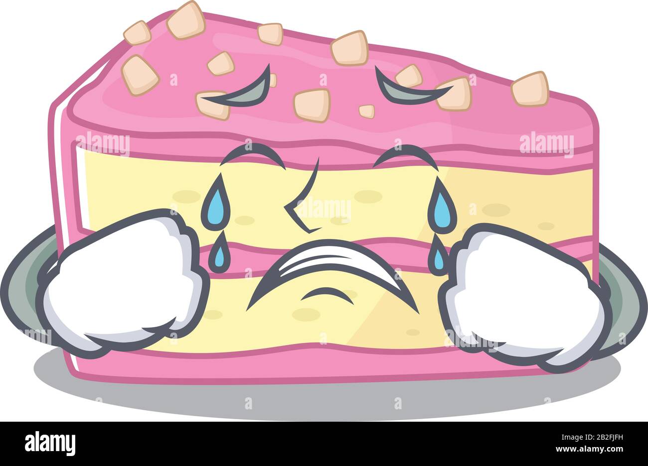 Strawberry slice cake cartoon character concept with a sad face Stock ...
