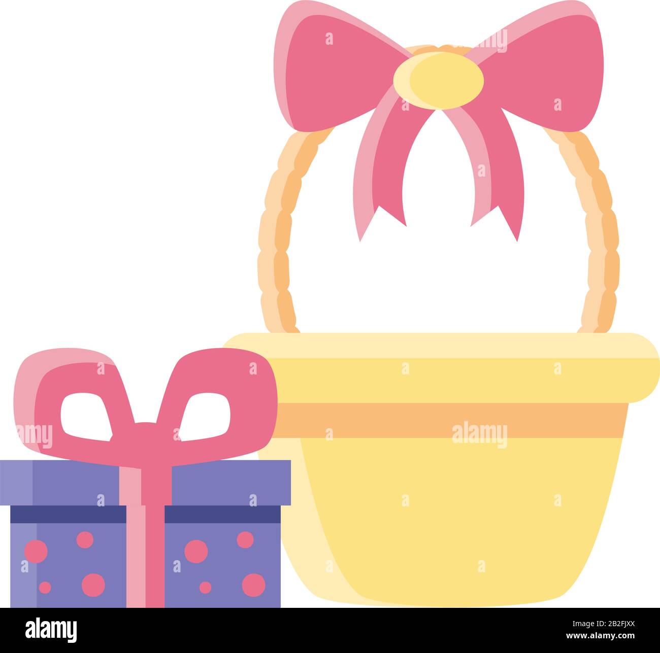 wicker basket with decorative ribbon on white background vector ...