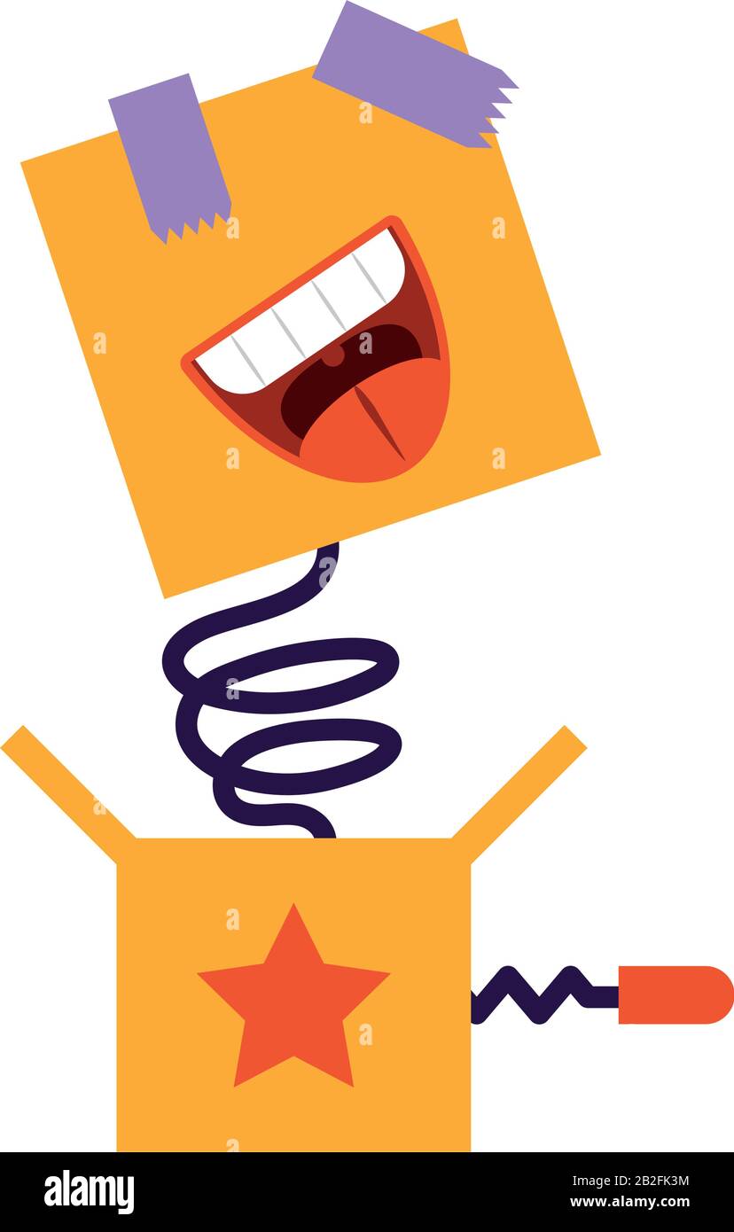 surprise box with face comic on white background vector illustration ...