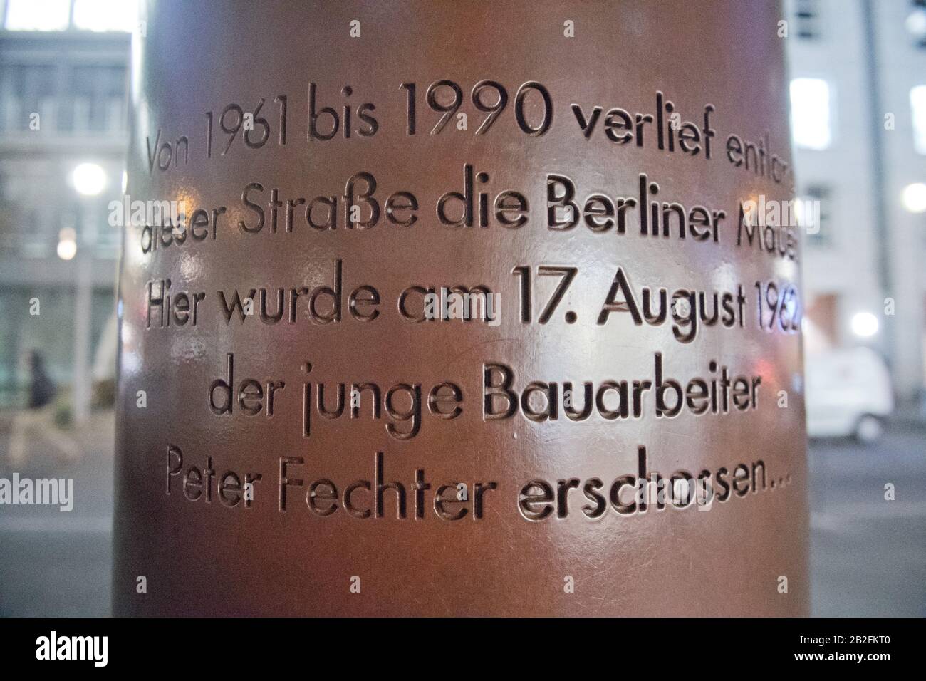 Berlin, Germany. 24th Jan, 2020. View of a stele as a memorial to Peter ...