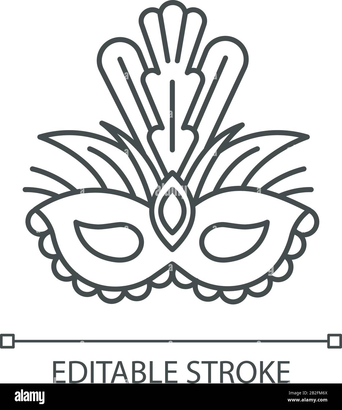 Masquerade mask pixel perfect linear icon. Traditional headwear with ...