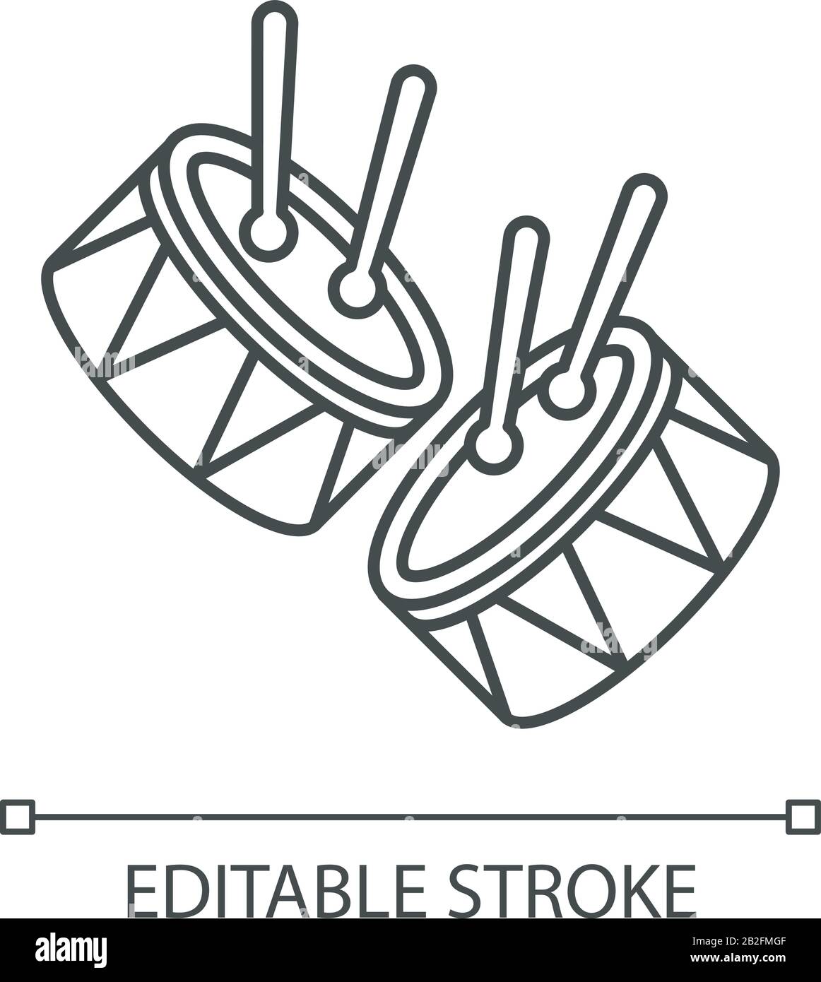 Drums with drumsticks pixel perfect linear icon. Musical instrument ...