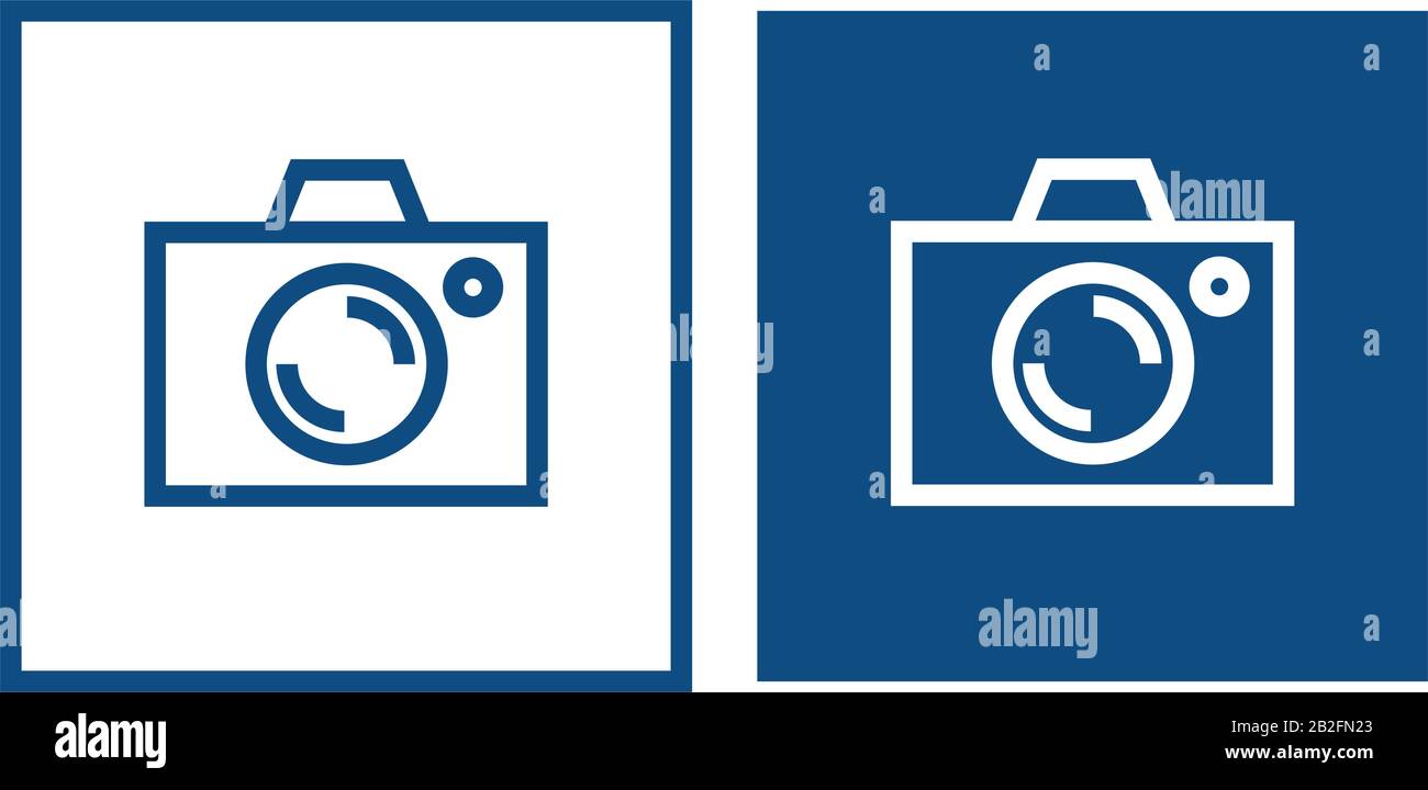 Camera outline. The symbol is located in a square frame. Vector blue ...