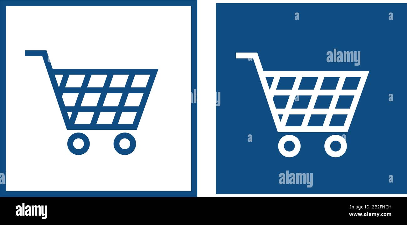 Shopping basket on wheels. The symbol is located in a square frame ...