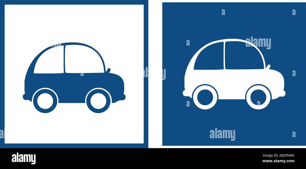 Passenger car. The symbol is located in a square frame. Vector blue ...