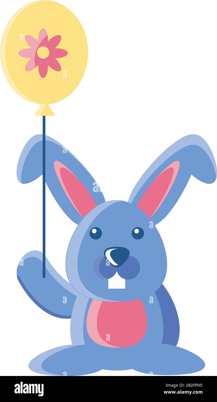 rabbit with helium balloon on white background vector illustration ...