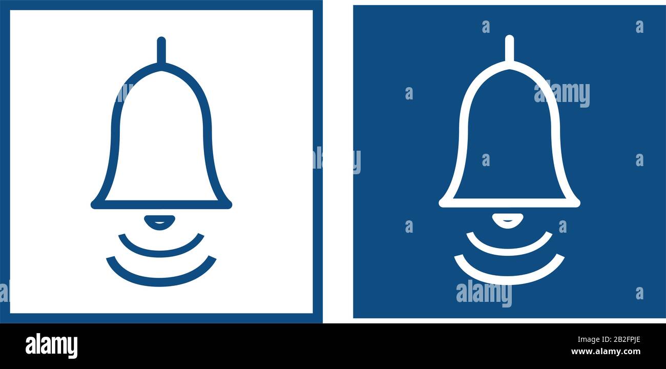 Ringing bell. The symbol is located in a square frame. Vector blue ...