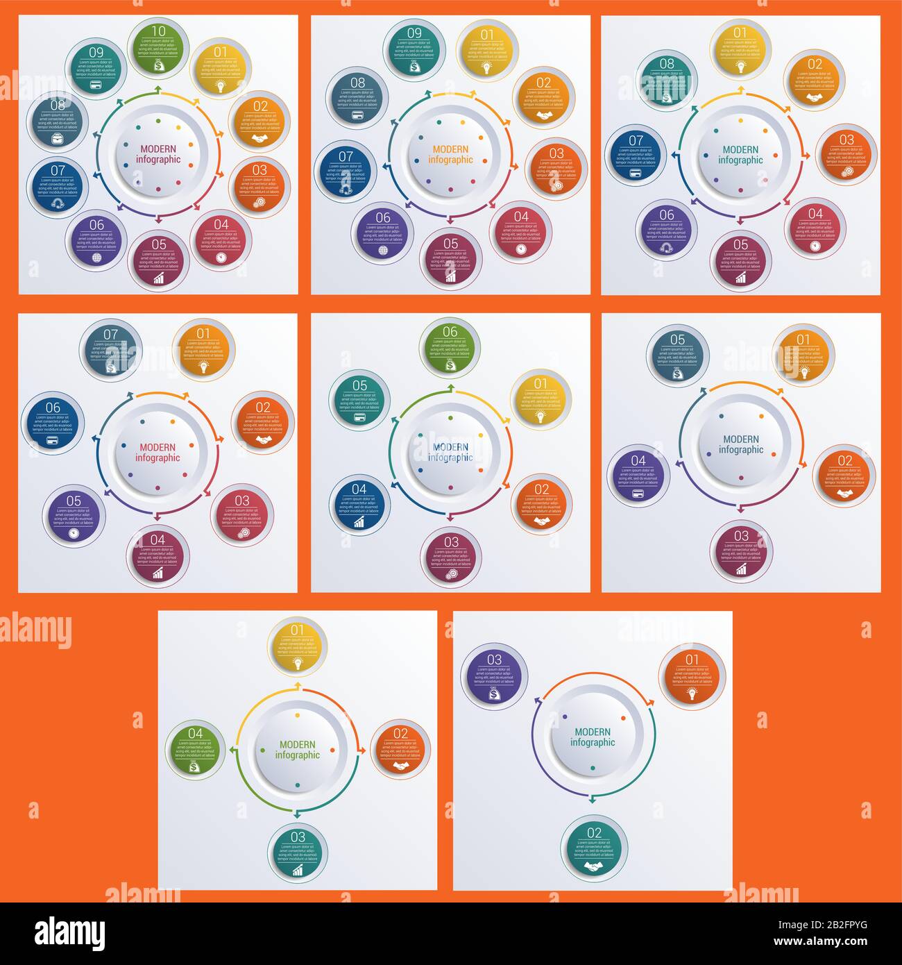 Patterns for infographics 3, 4, 5, 6, 7, 8, 9, 10 positions colorful ...
