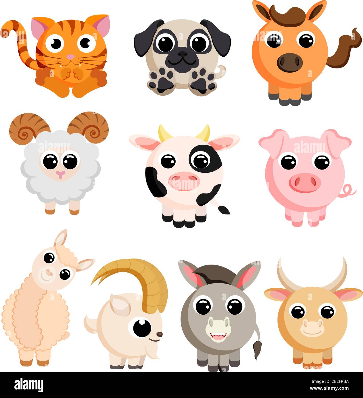 domestic animals set vector. Cartoon characters. Flat vector stock ...