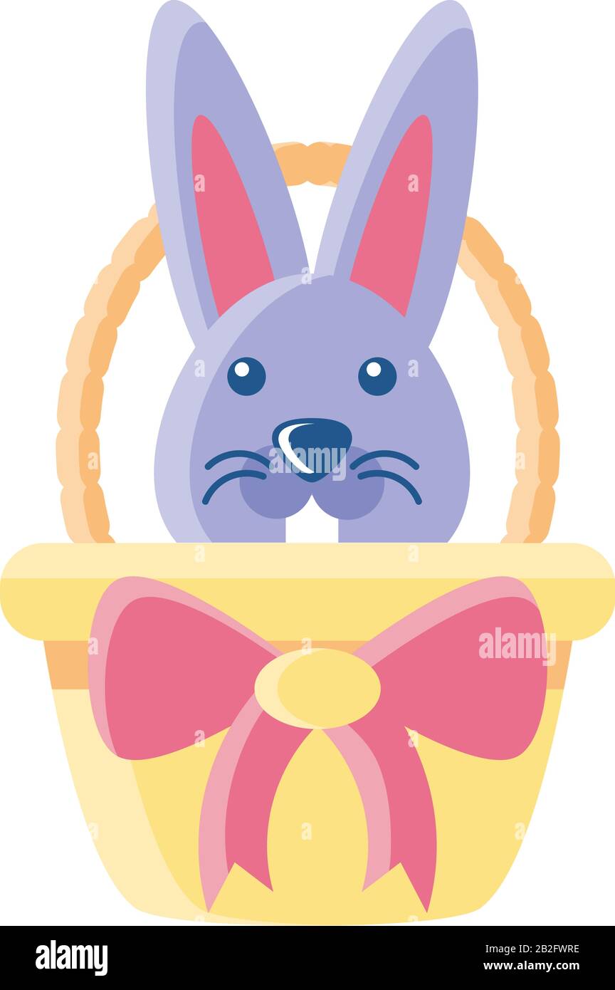 wicker basket with cute rabbit on white background vector illustration ...