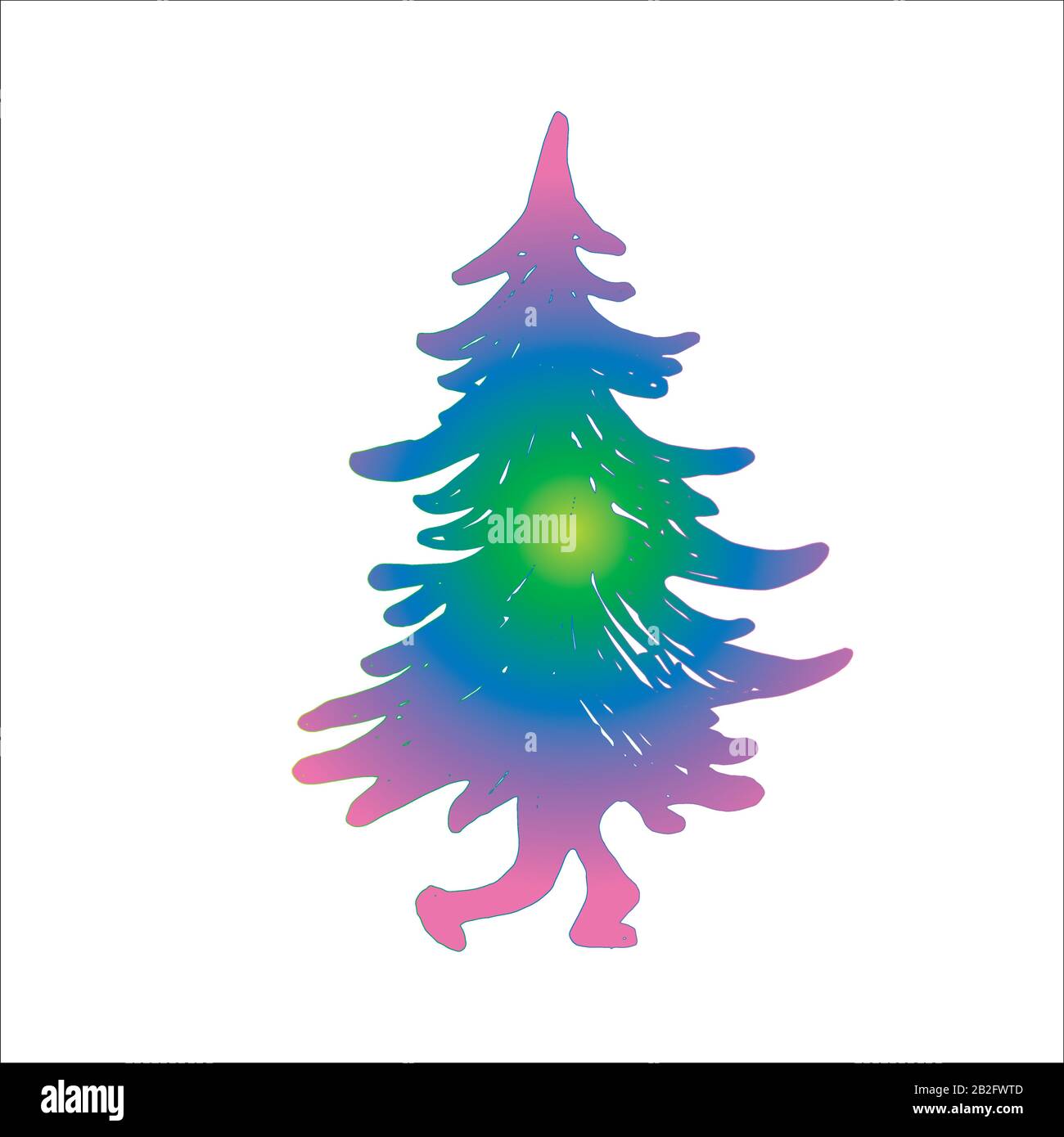 Color illustration of a walking Christmas tree with legs. New Year's ...