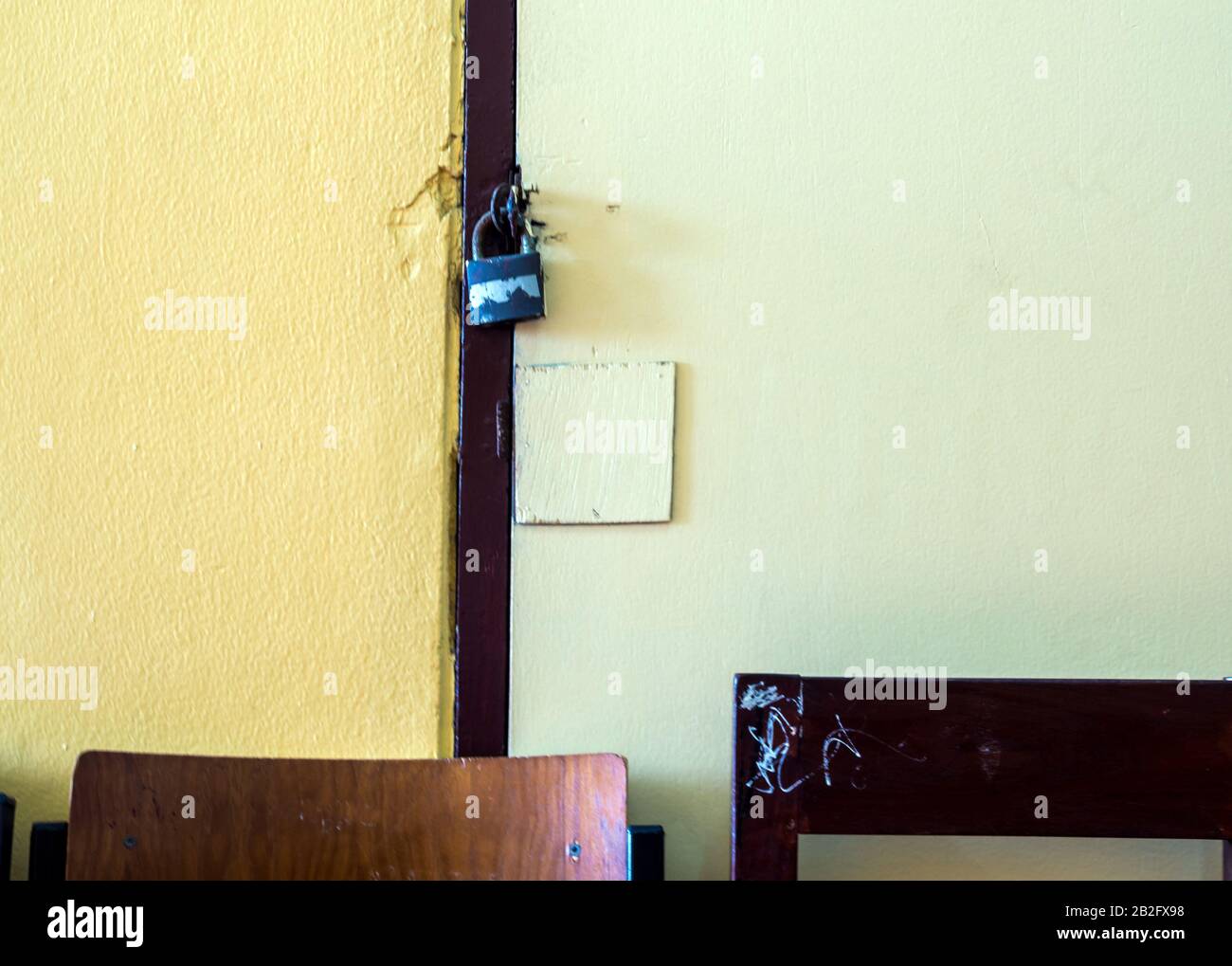 Old classroom door are locked Stock Photo - Alamy
