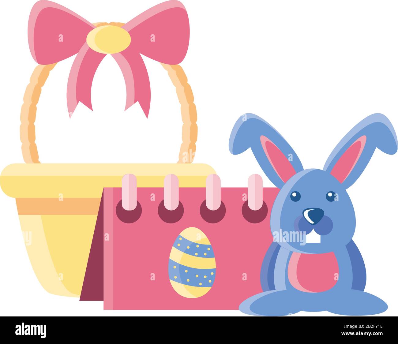 wicker basket with cute rabbit on white background vector illustration ...