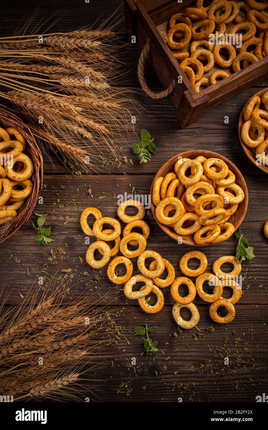 Salty cracker pretzel rings Stock Photo - Alamy