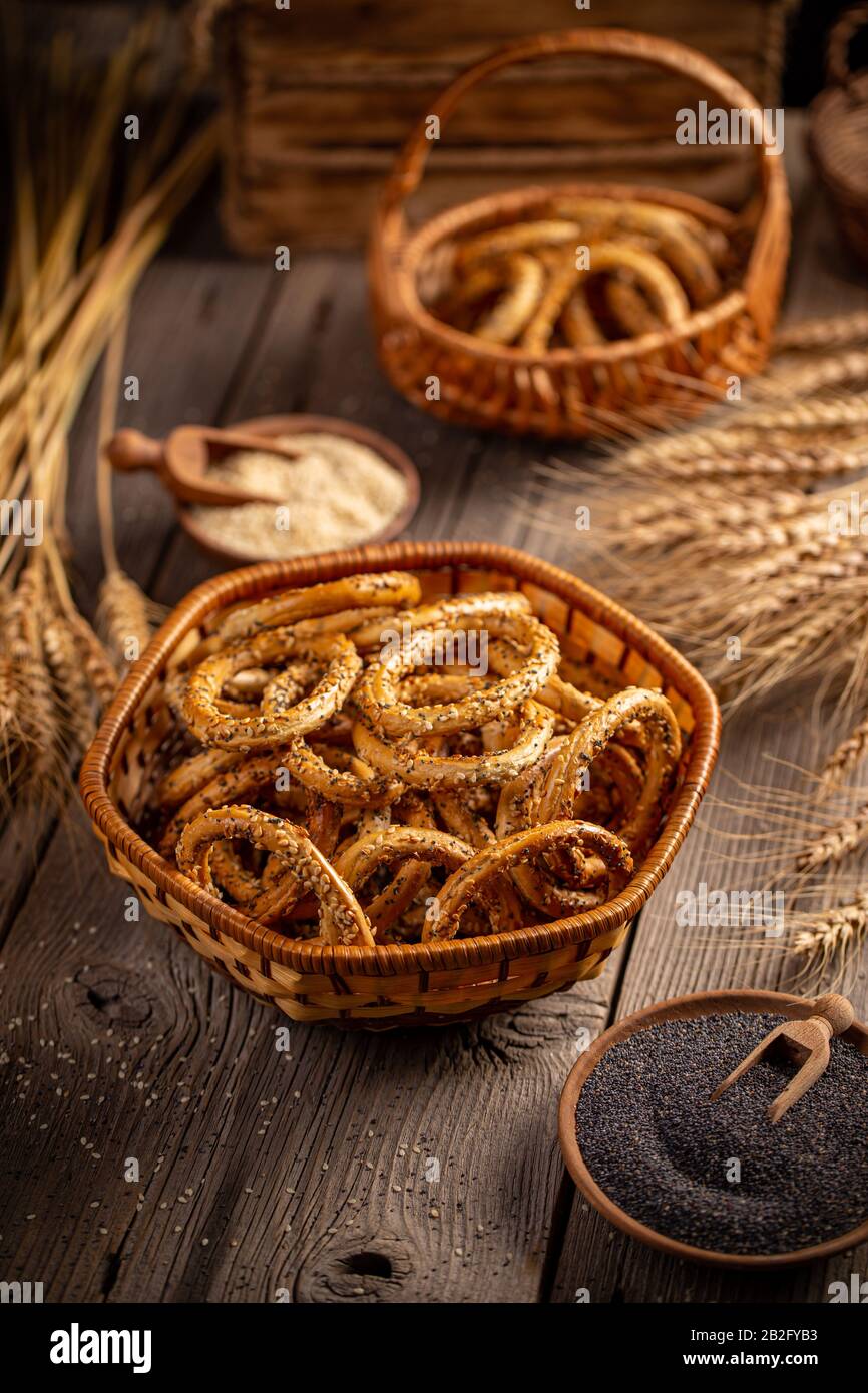 Still life of pretzel rings Stock Photo - Alamy