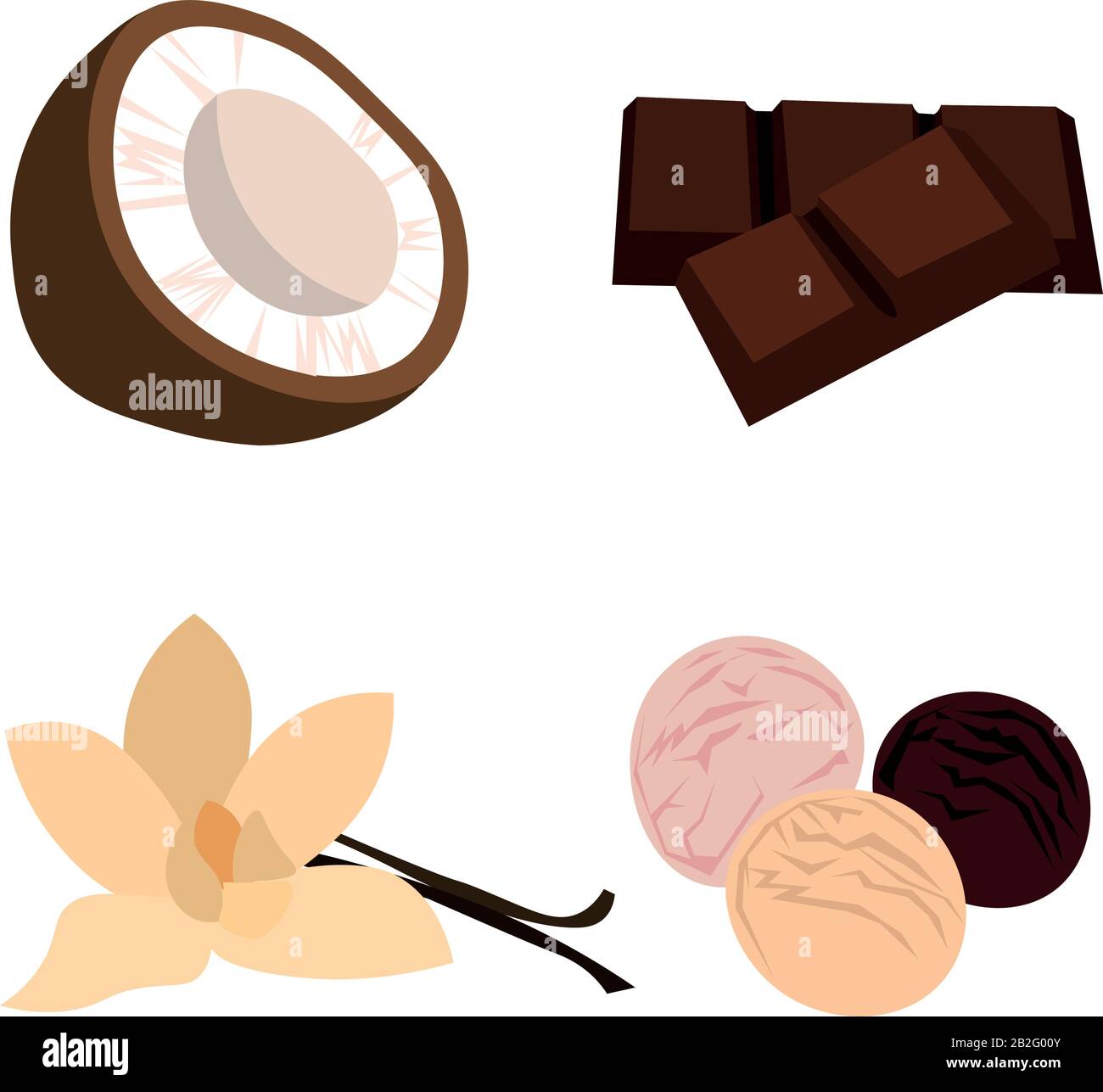 Vector set of brown and beige fruits and desserts. Vegan menu design ...