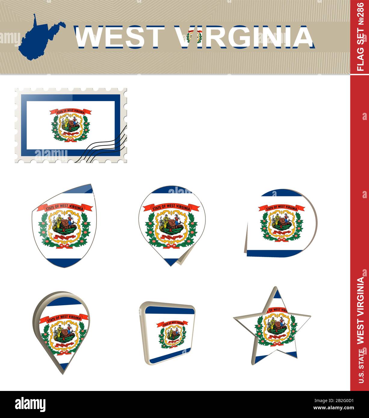 West Virginia Flag Set, US state, Flag Set #286. Vector Stock Vector ...