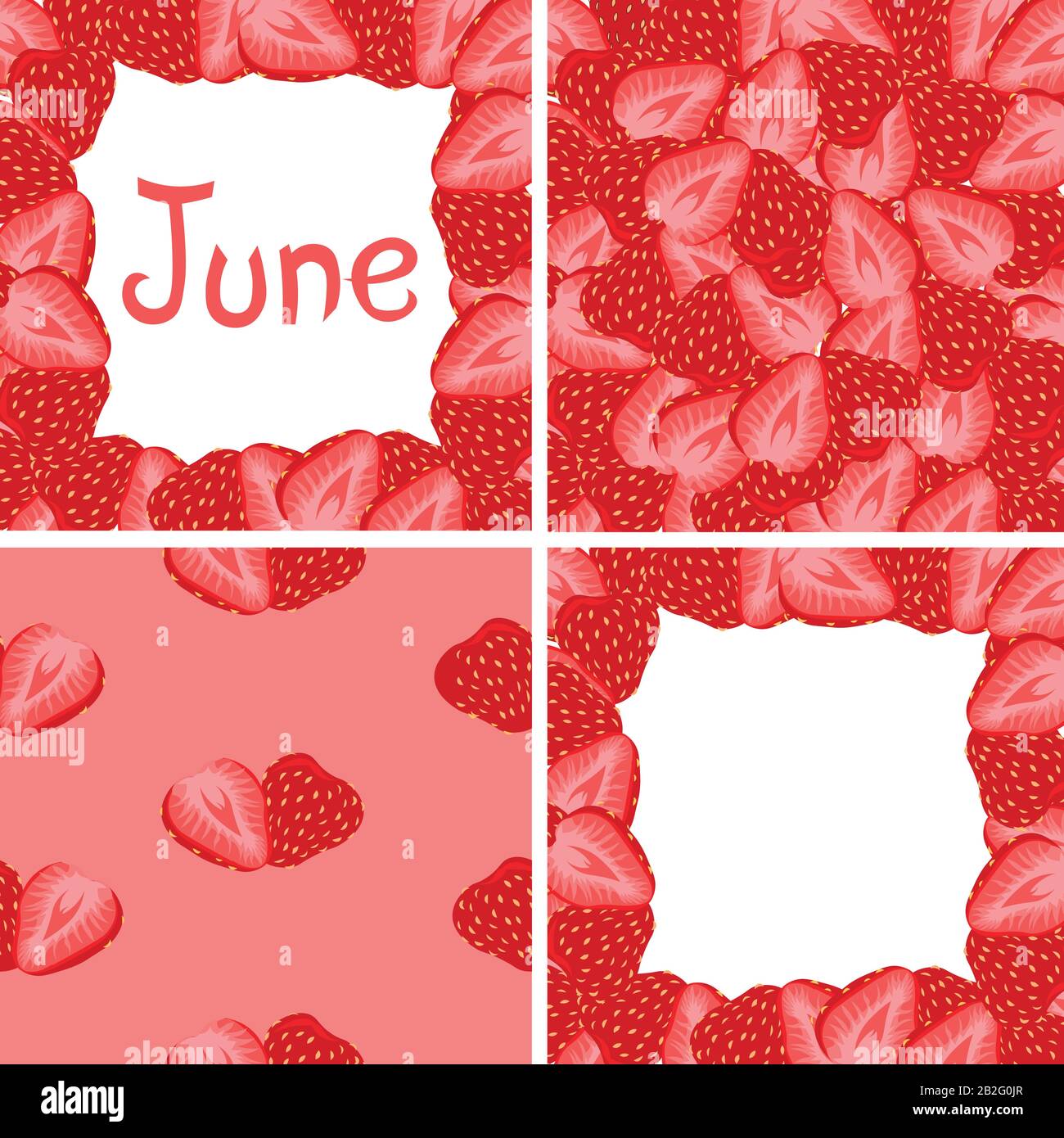 Strawberry set of patterns and frames. June. Design of calendar ...