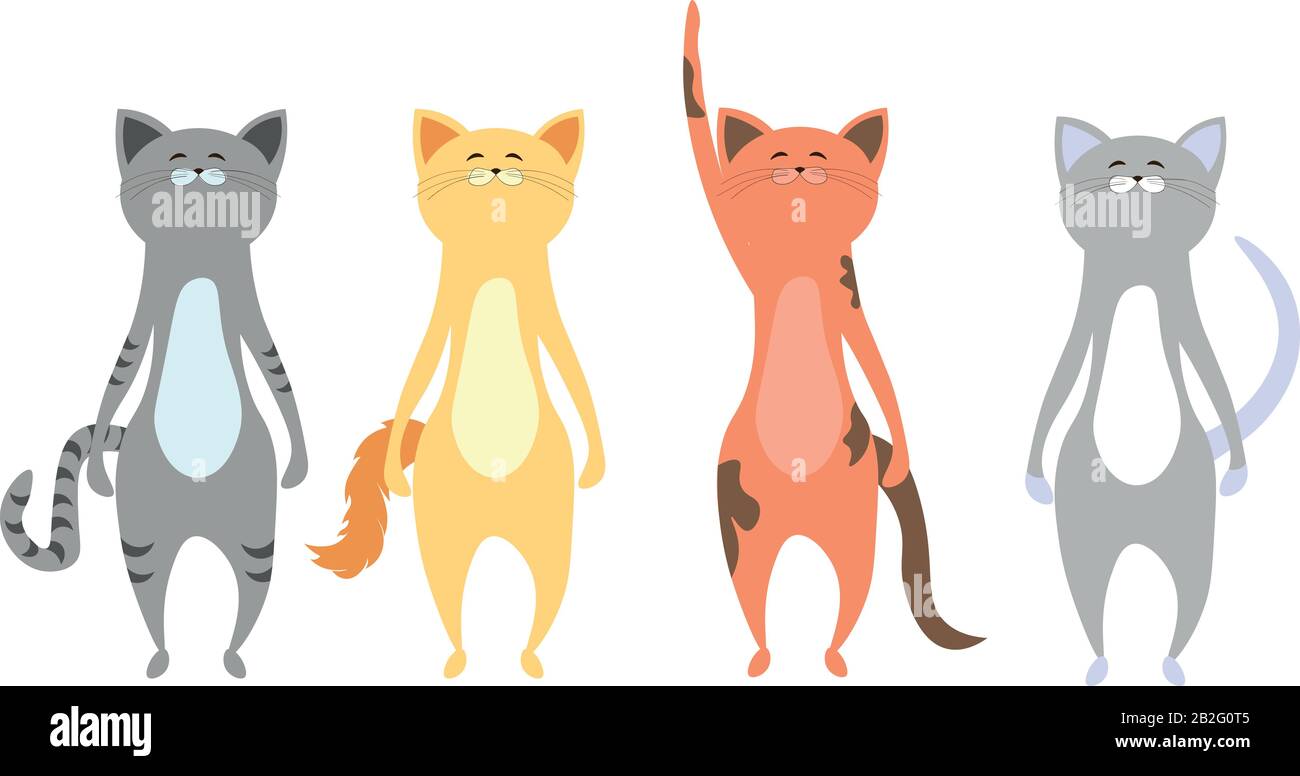 Cats in the style of cartoon look to the top. Striped, spotty, fluffy ...