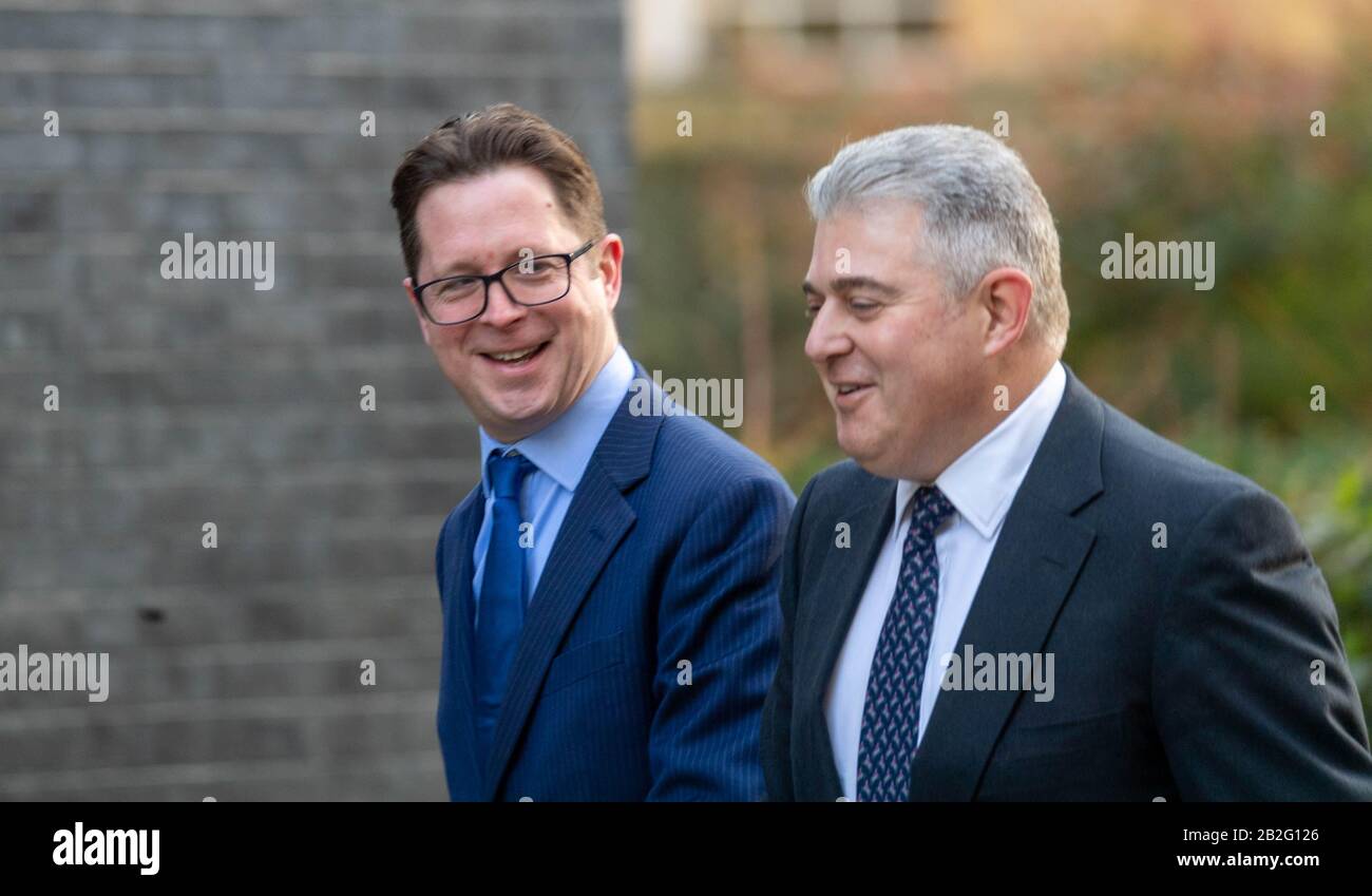 London, UK. 3rd Mar, 2020. Alex Burghart MP PPS to Boris Johnson (left ...