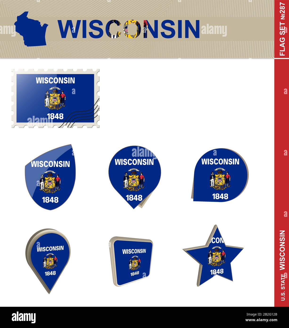 Wisconsin Flag Set, US state, Flag Set #287. Vector Stock Vector Image ...
