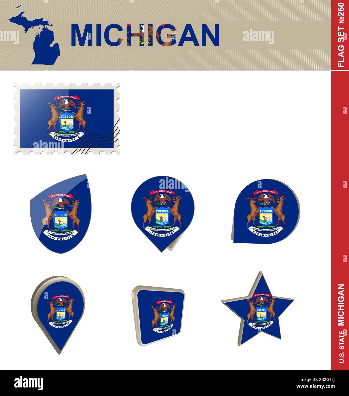 Michigan Flag Set, US state, Flag Set #260. Vector Stock Vector Image ...